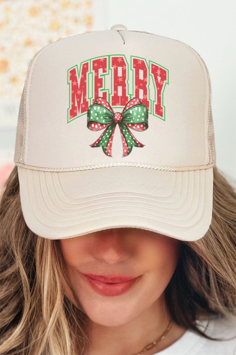 Arched Red and Green Merry Otto Khaki Foam Front Trucker Hat| Wholesale Accessory Market