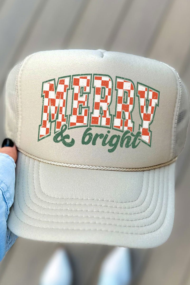 Merry And Bright Checkered Otto Khaki Foam Front Trucker Hat| Wholesale Accessory Market