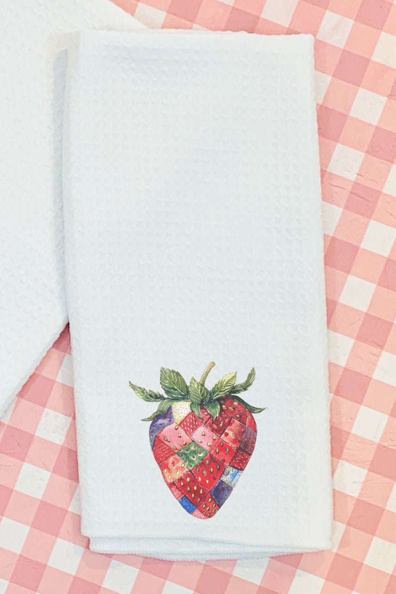 Faux Patchwork Strawberry Waffle Kitchen Towel | Wholesale Accessory Market