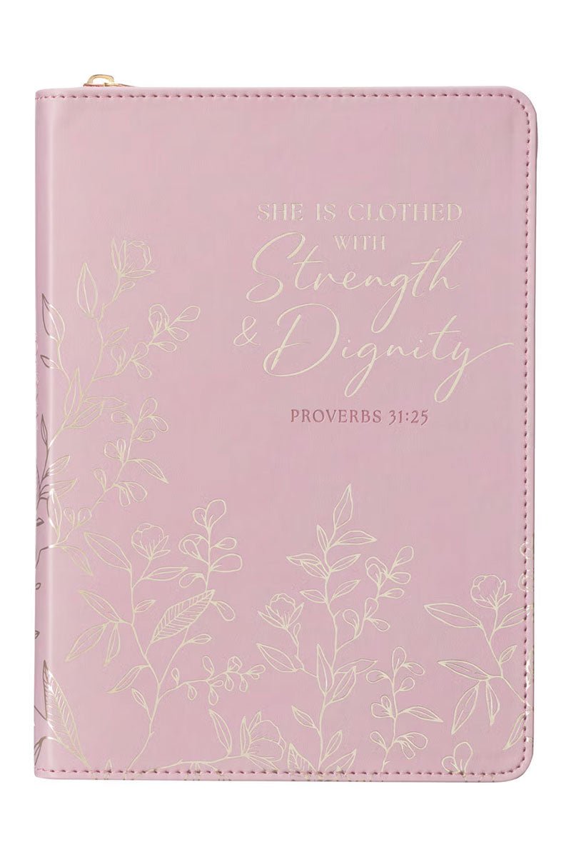 Strength & Dignity Pink Faux Leather Zippered Journal | Wholesale ...