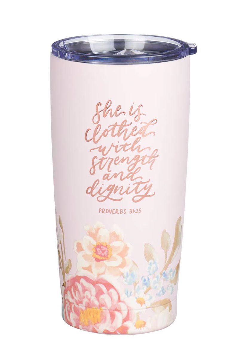 Strength and Dignity Pink Floral Stainless Steel Travel Mug | eWAM ...