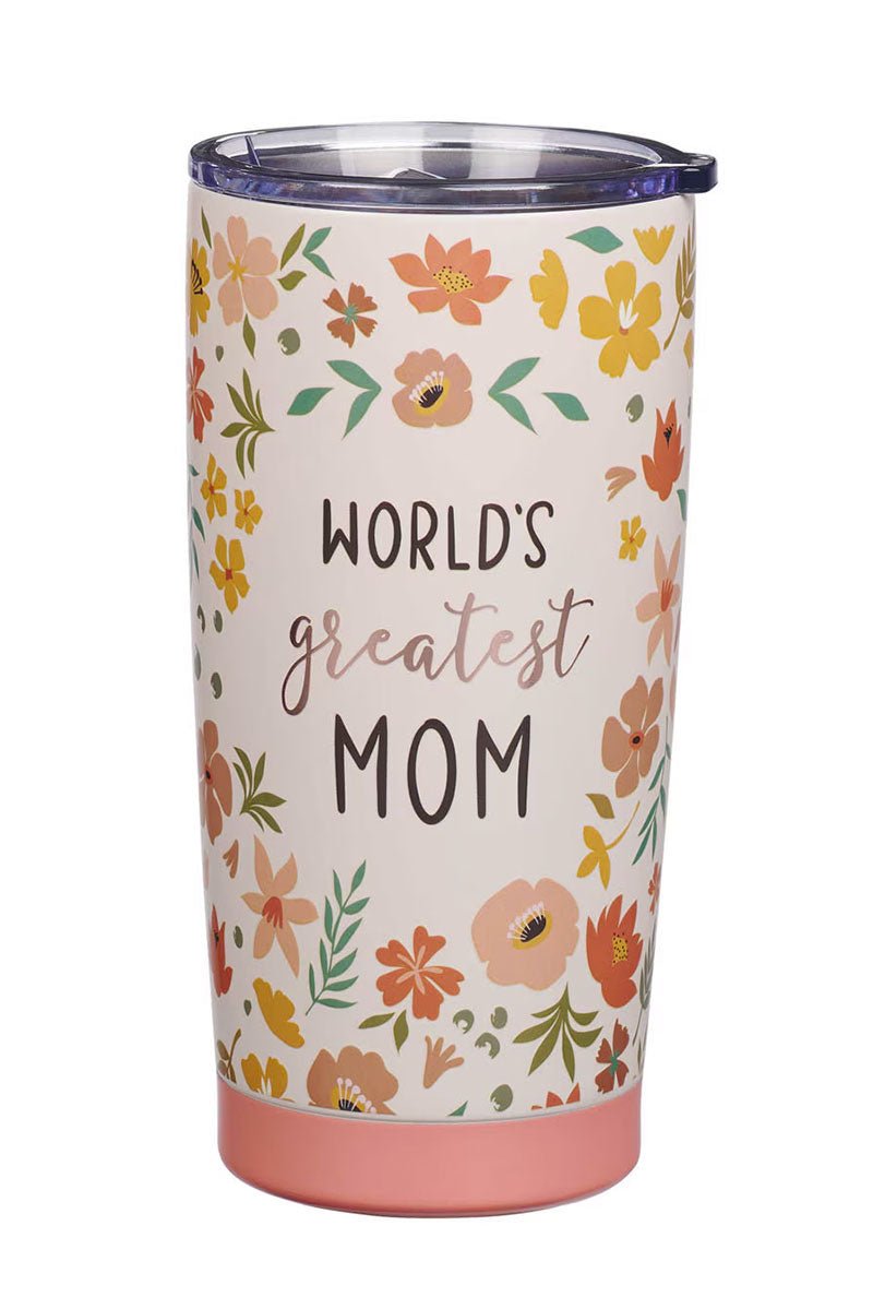 World's Greatest Mom Peach Floral Stainless Steel Travel Mug | eWAM ...