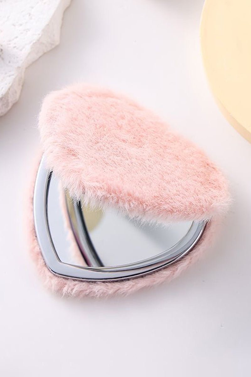 Fuzzy Feelings Pink Heart Compact Mirror | Wholesale Accessory Market