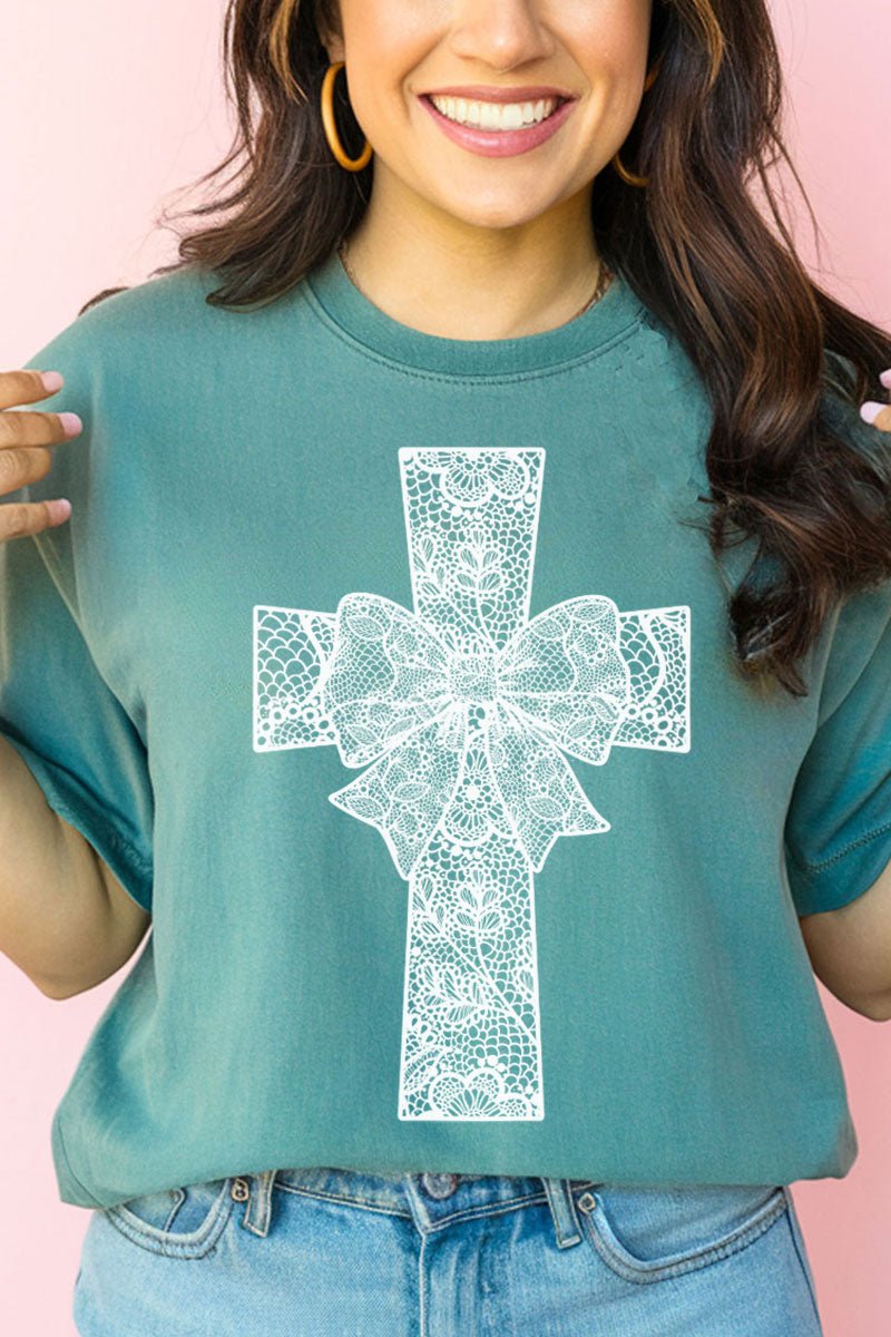 Faux Lace Cross Comfort Colors Adult Ring-Spun Cotton Tee | Wholesale ...