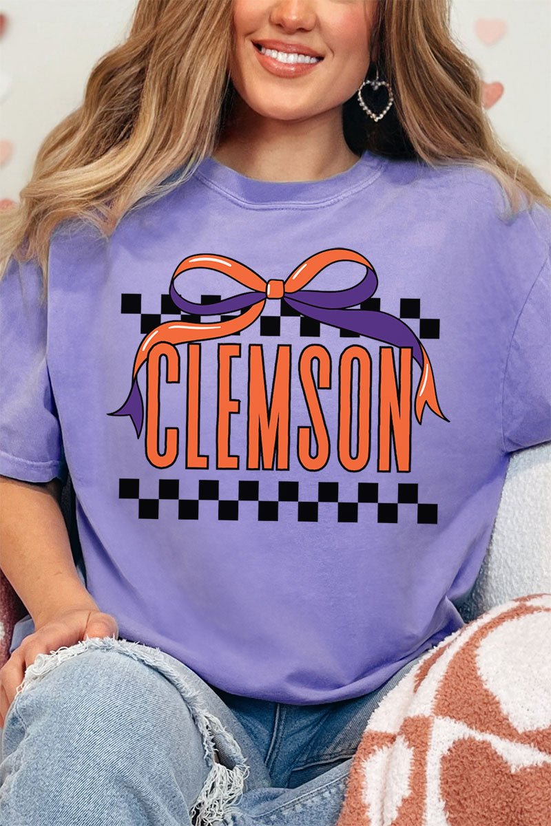 Bow Clemson Check Adult Ring-Spun Cotton Tee | Wholesale Accessory Market
