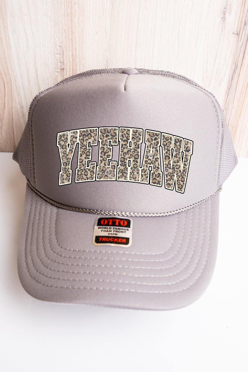 Arched Yeehaw Leopard Gray Foam Front Trucker Hat | Wholesale Accessory ...