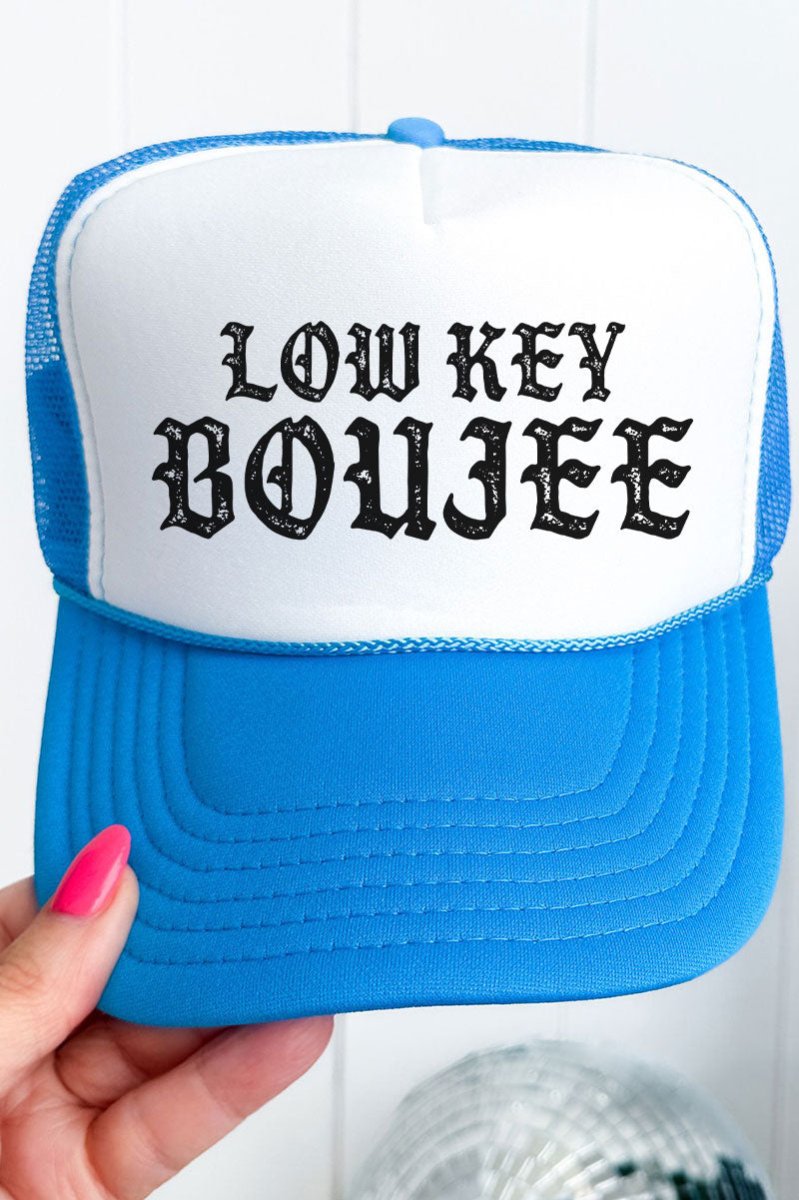 Low Key Boujee Otto Neon Blue with White Foam Front Trucker Hat ...