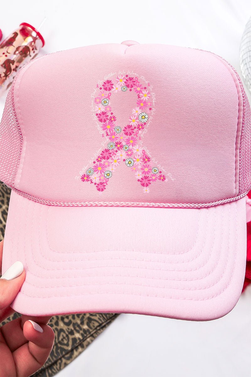 Floral In October We Fight Ribbon Otto Pink Foam Front Trucker Hat ...