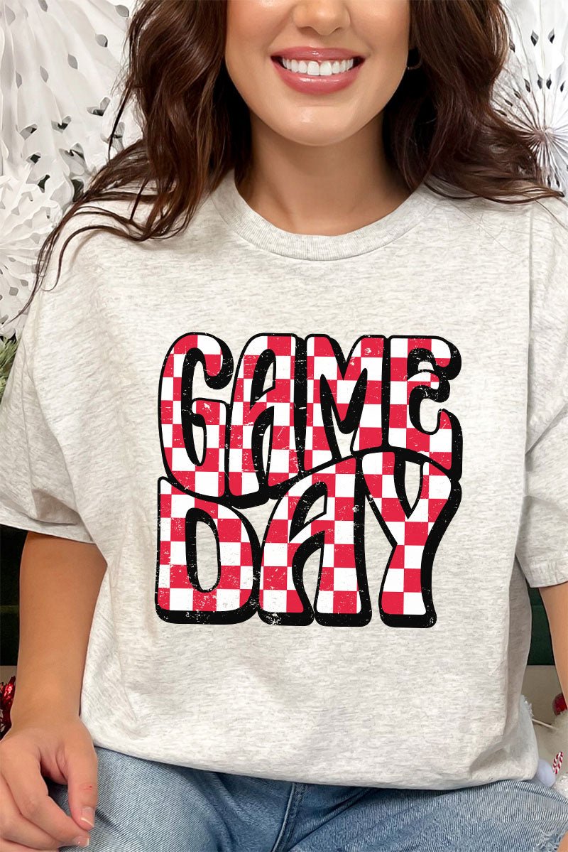 Red Checkered Game Day Short Sleeve Relaxed Fit T-Shirt | Wholesale ...