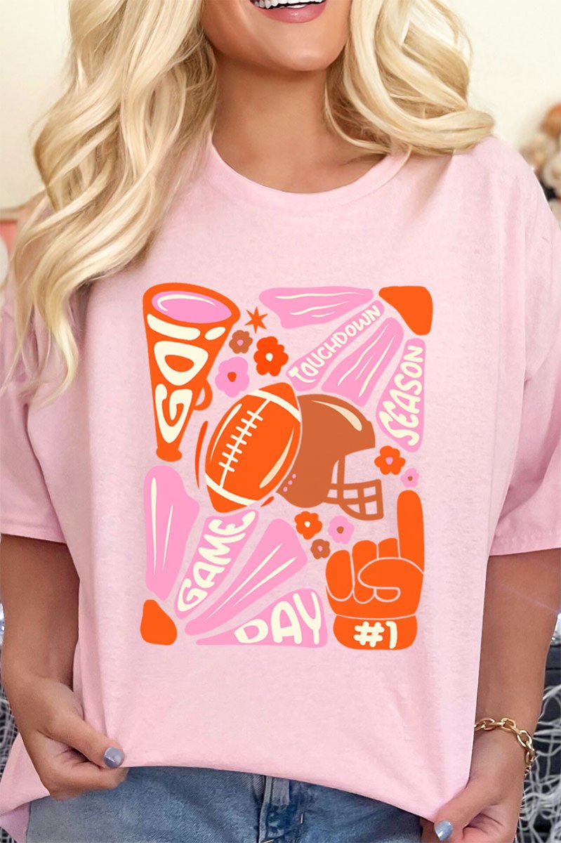Orange Doodle Touchdown Season Short Sleeve Relaxed Fit T-Shirt ...