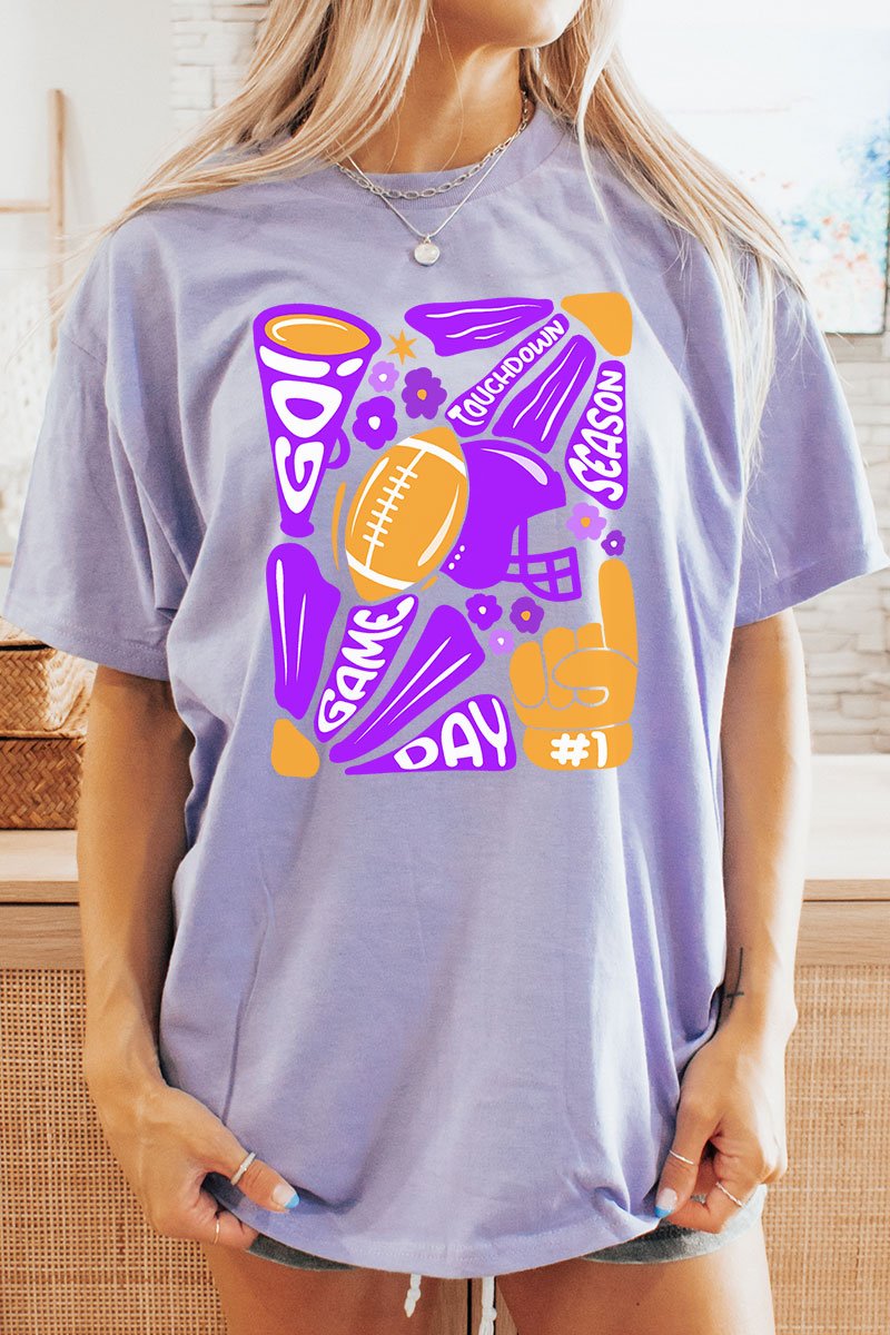 Purple Doodle Touchdown Season Short Sleeve Relaxed Fit T-Shirt ...