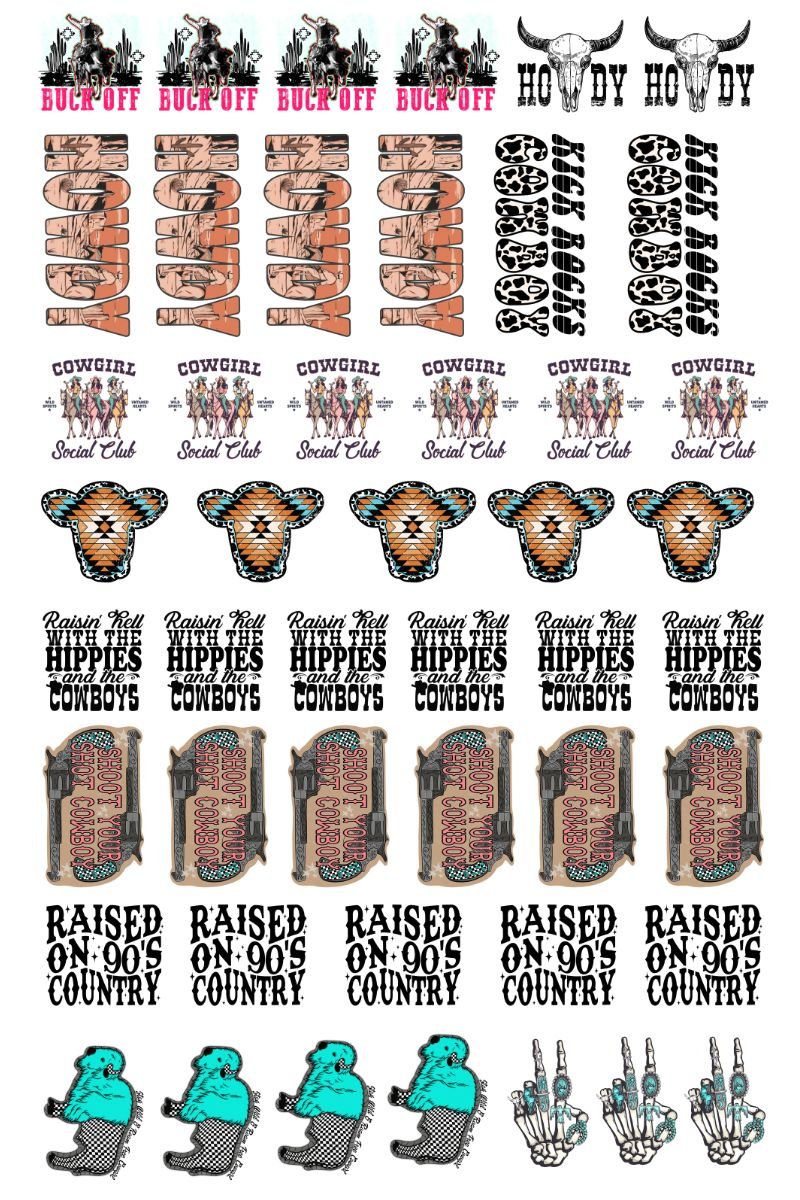 22 x 36 Western Pre-Made Hat Gang Sheet| Wholesale Accessory Market