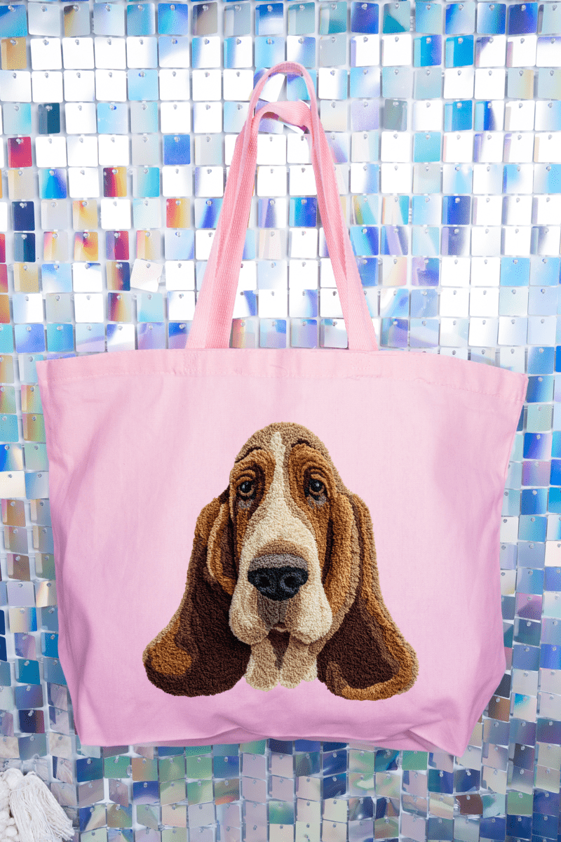 Faux Yarn Basset Hound Canvas Jumbo Tote | Wholesale Accessory Market