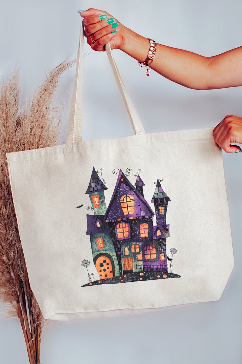 Faux Patchwork Haunted House Canvas Jumbo Tote | Wholesale Accessory Market