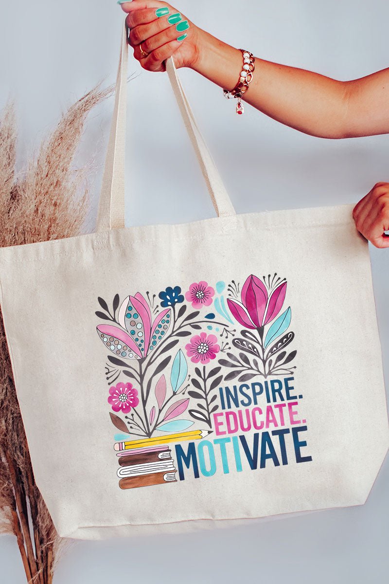Inspire, Educate, Motivate Canvas Jumbo Tote | Wholesale Accessory Market