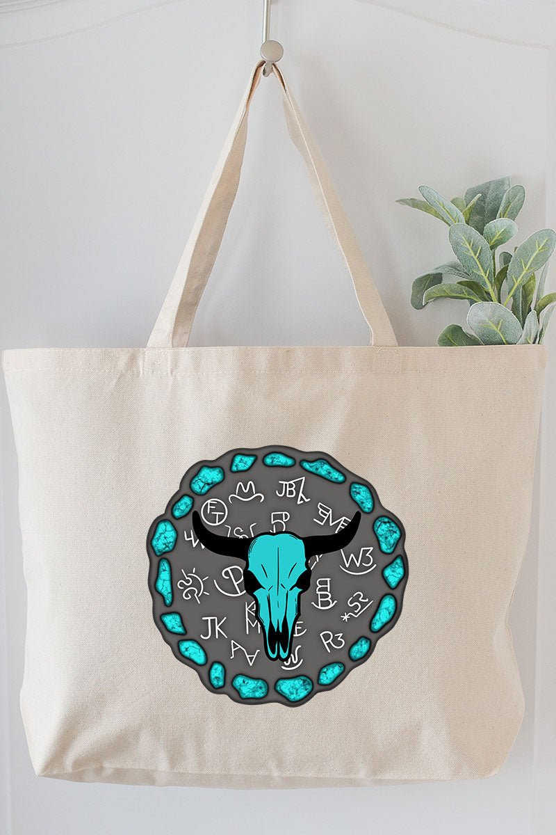 Turquoise Steer Stone Canvas Jumbo Tote | Wholesale Accessory Market