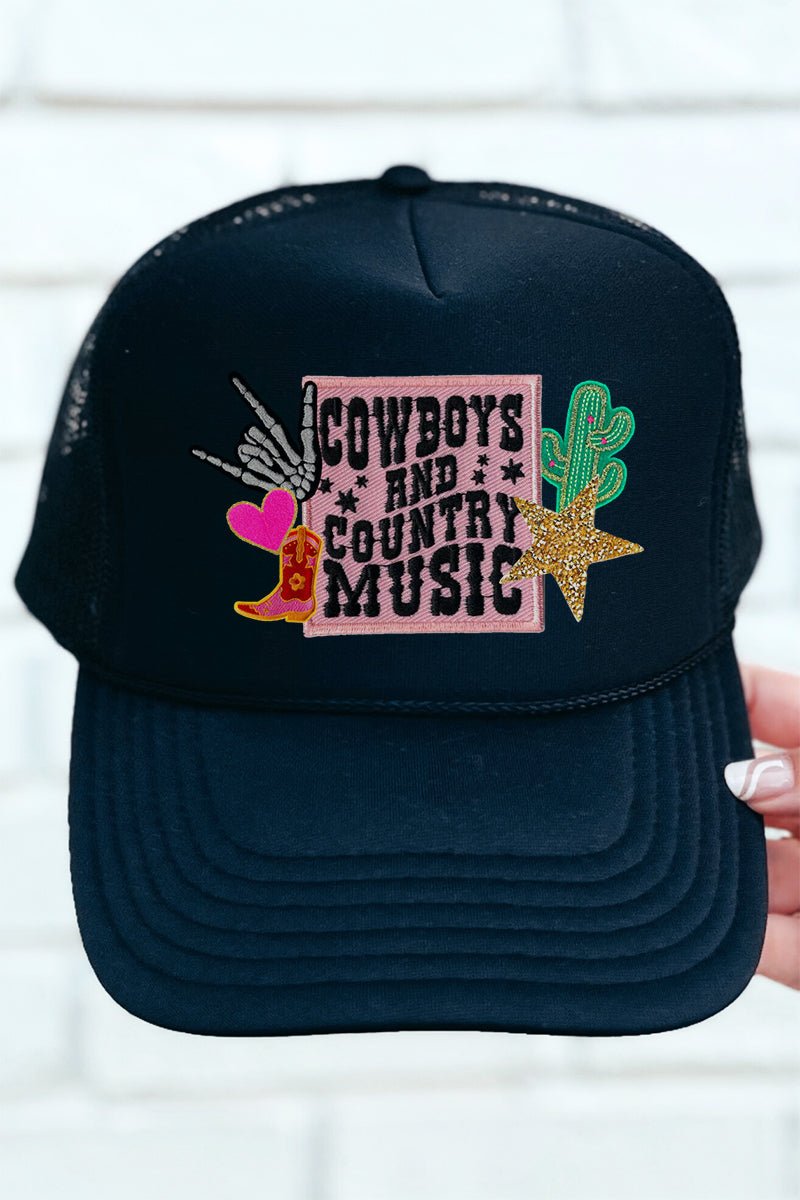 Faux Patch Cowboys And Country Music Transfer Foam Mesh Back Trucker ...