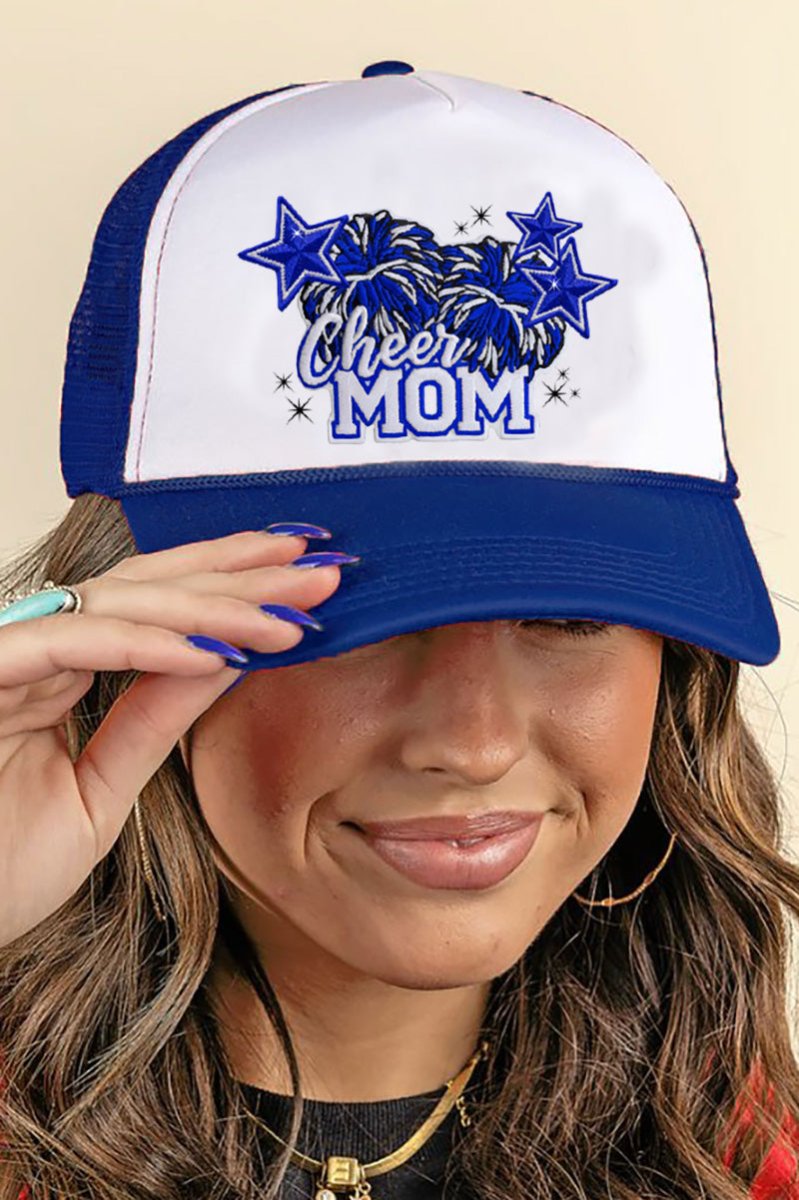 Faux Patch Royal Blue Cheer Mom Transfer Foam Mesh Back Trucker Cap ...