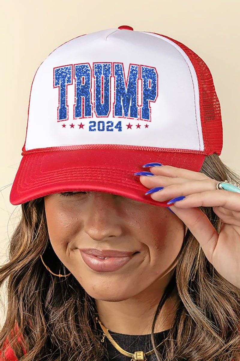 Faux Sequin Trump 2024 Transfer Foam Mesh Back Trucker Cap | Wholesale ...