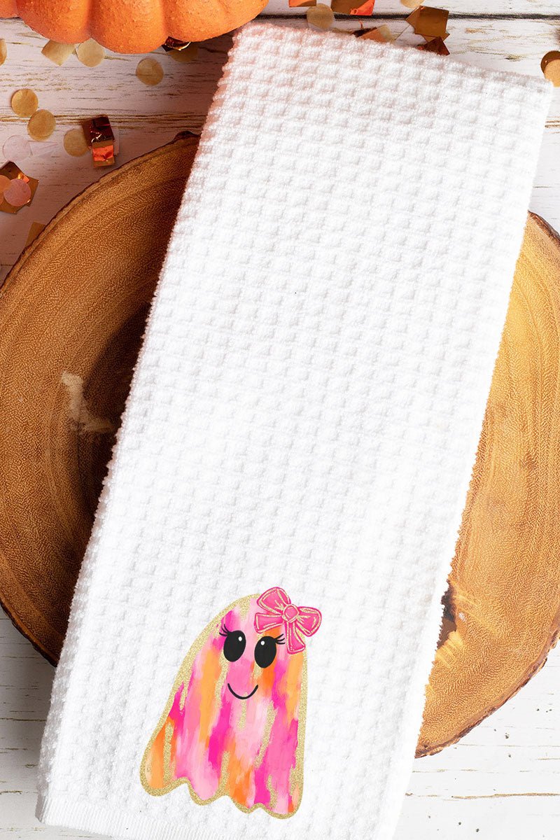 Faux Glitter Girly Ghost Waffle Kitchen Towel | Wholesale Accessory Market
