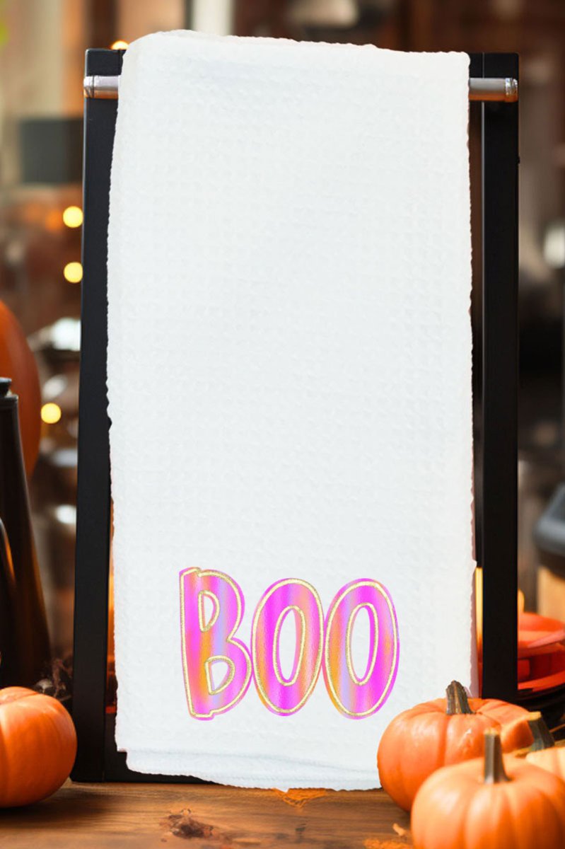 Watercolor Boo Waffle Kitchen Towel | Wholesale Accessory Market