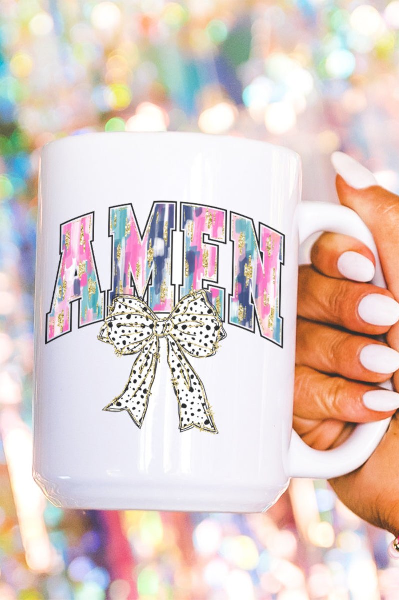 Brushed Amen Bow Ceramic Mug | Wholesale Accessory Market