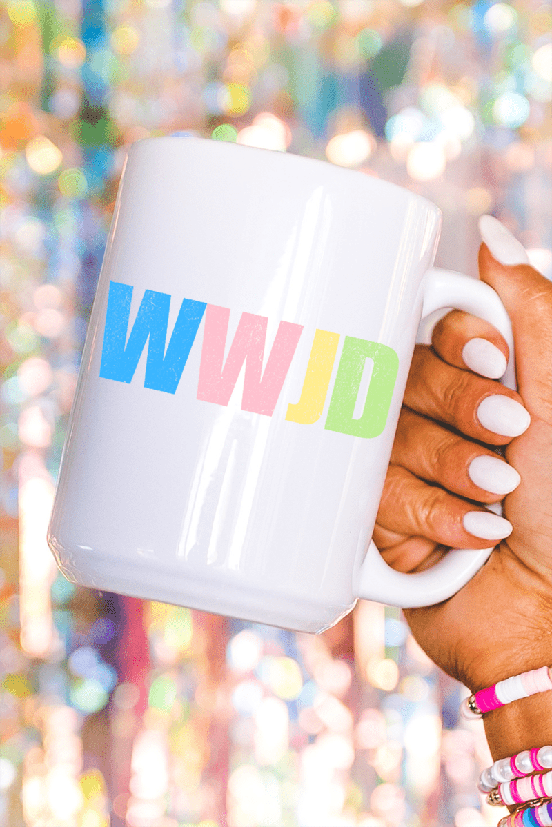 Pastel WWJD Ceramic Mug | Wholesale Accessory Market