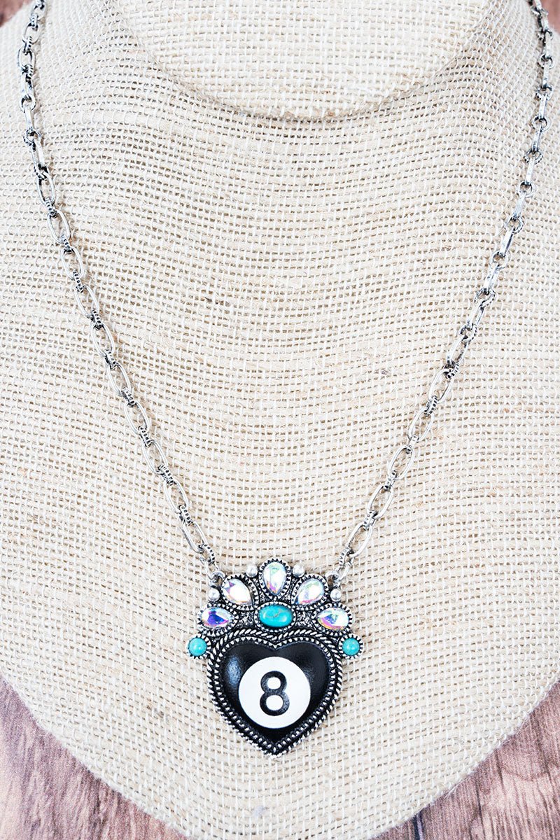 Rogue Shot Black 8 Ball Heart Silvertone Necklace | Wholesale Accessory ...