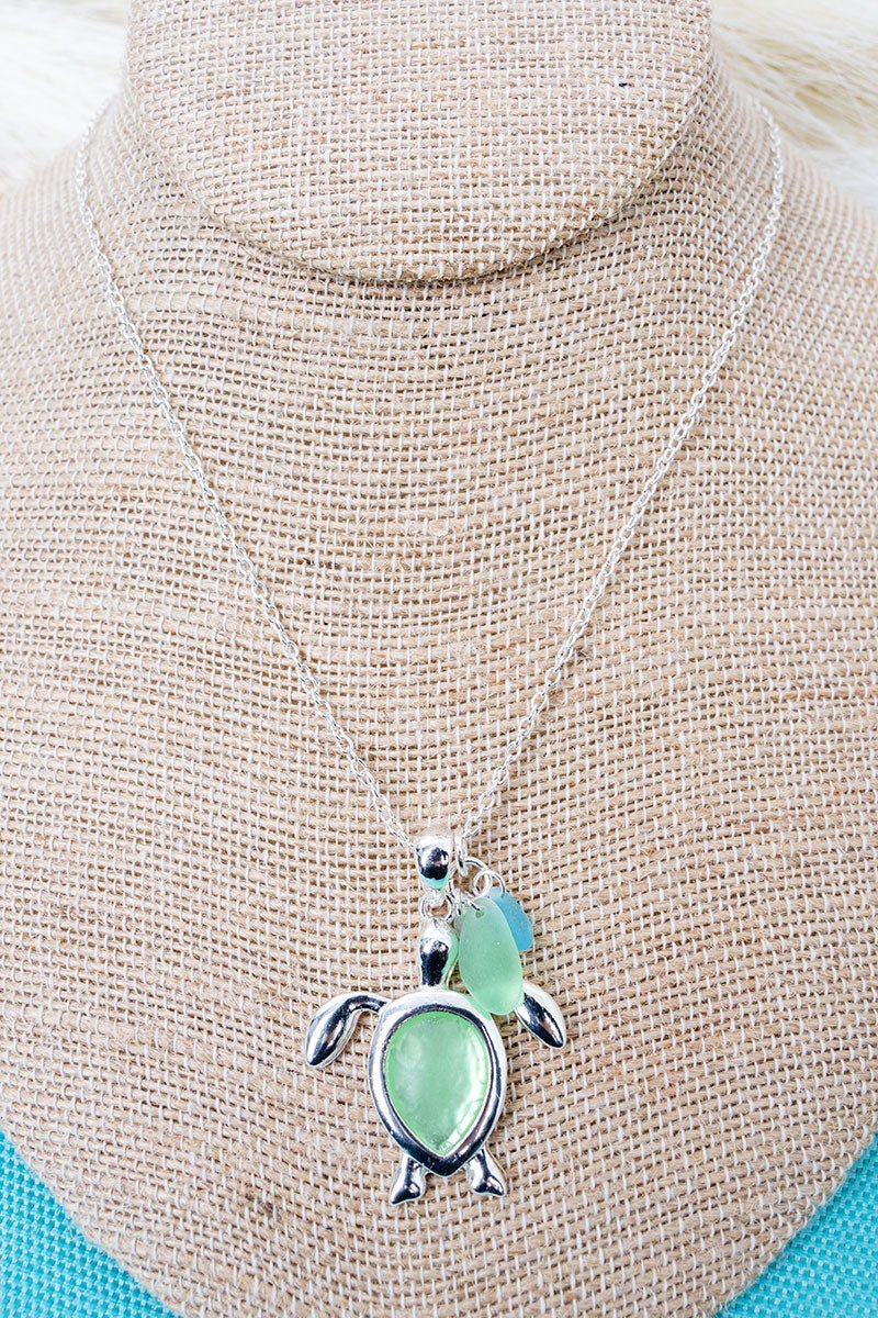 Sunlit Seas Mint Turtle Silvertone Necklace | Wholesale Accessory Market