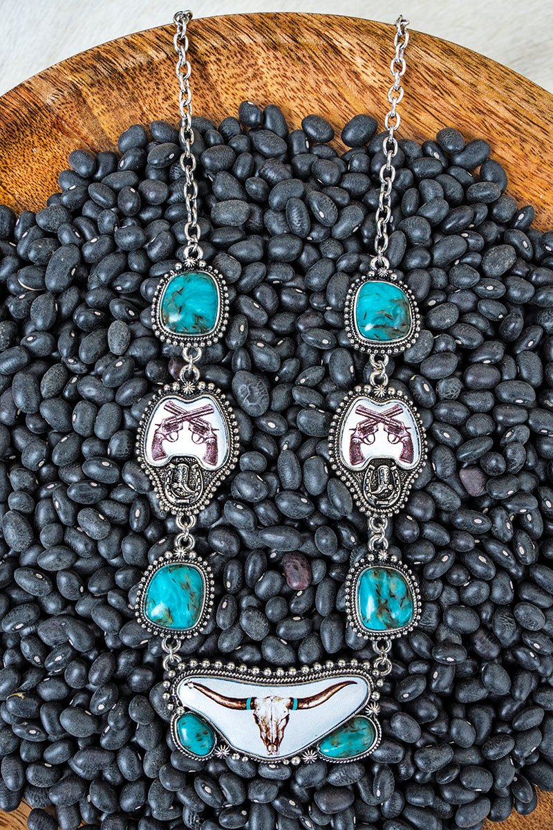 Longhorn Pistol Pass Turquoise & Silvertone Necklace | Wholesale ...