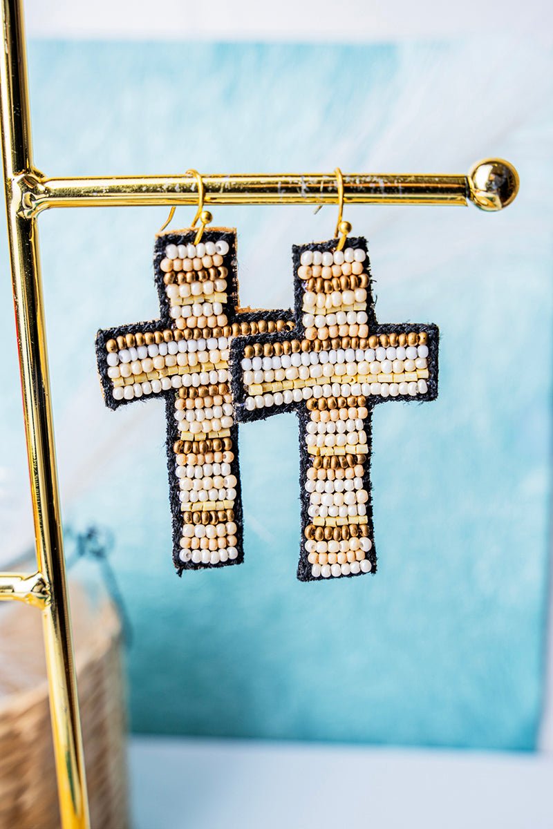 Ivory Seed Bead Serape Cross Earrings | Wholesale Accessory Market