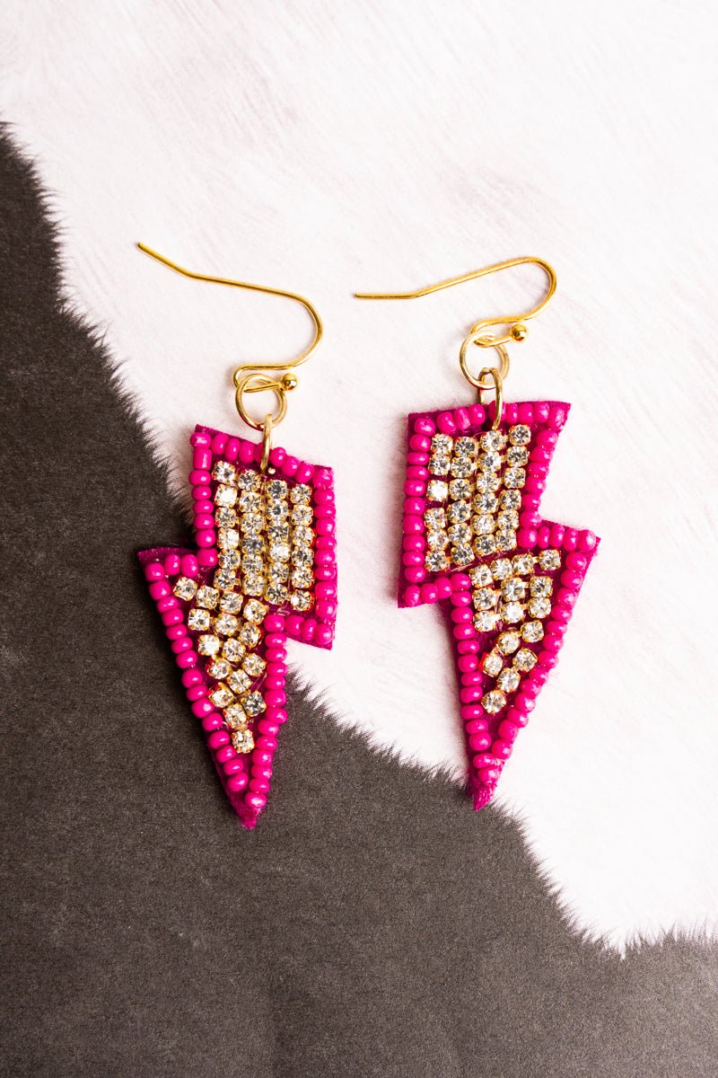 Sparkle Fuchsia Lightning Bolt Seed Bead Earrings | Wholesale Accessory ...