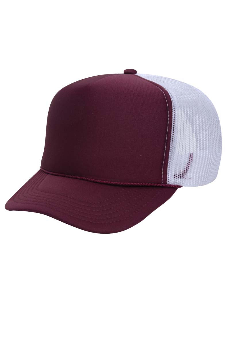 Maroon and White Foam Front High Crown Back Split Color Trucker Hat ...
