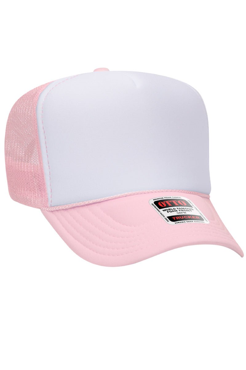 Soft Pink with White Foam Front High Crown Trucker Hat | Wholesale ...