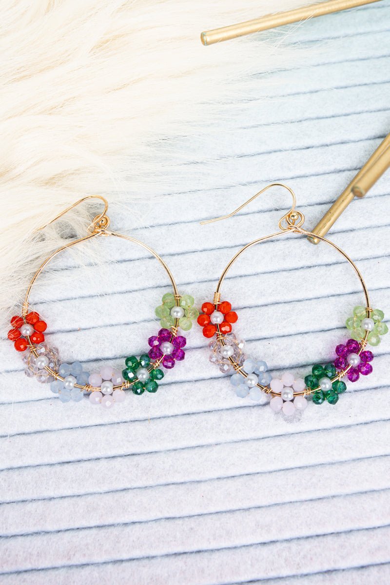 Multi-Color Floral Finesse Goldtone Hoop Earrings | Wholesale Accessory ...