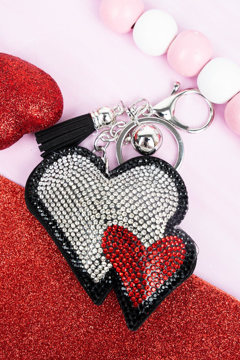 Sparkling Clear & Red Heart Duo Keychain | Wholesale Accessory Market