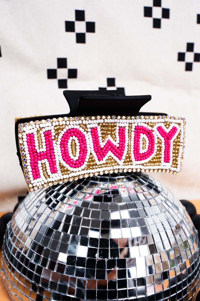 Pink 'Howdy' Sparkling Seed Bead Hair Claw | Wholesale Accessory Market