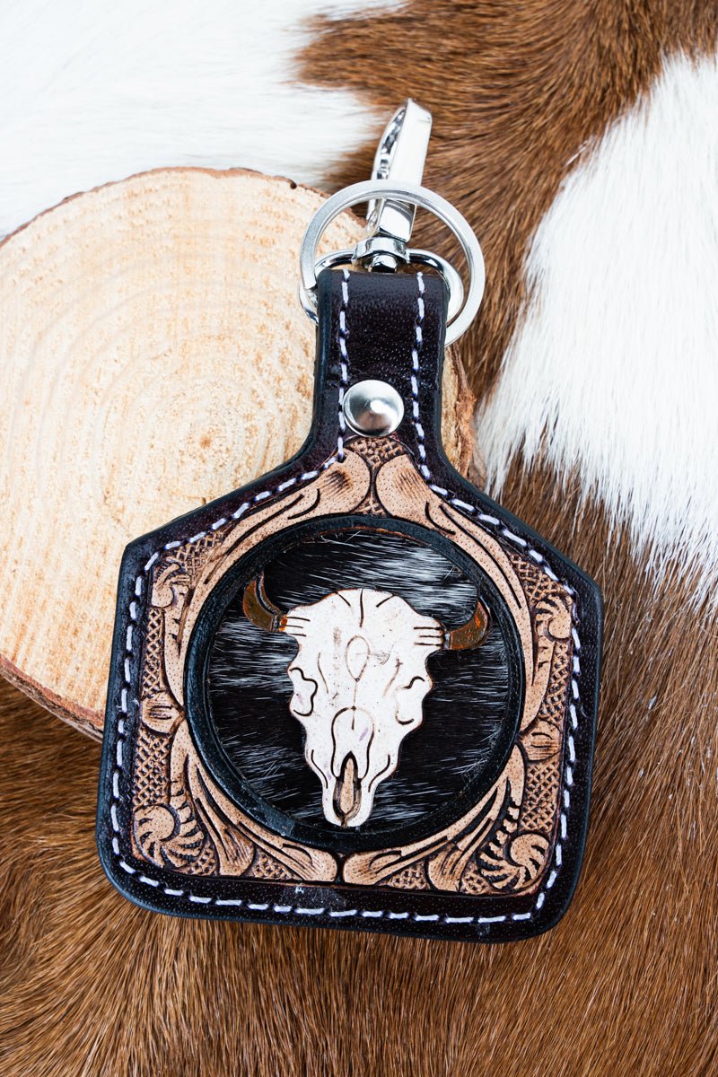 Thornskull Steer Cowhide Tooled Cattle Tag Keychain | Wholesale ...