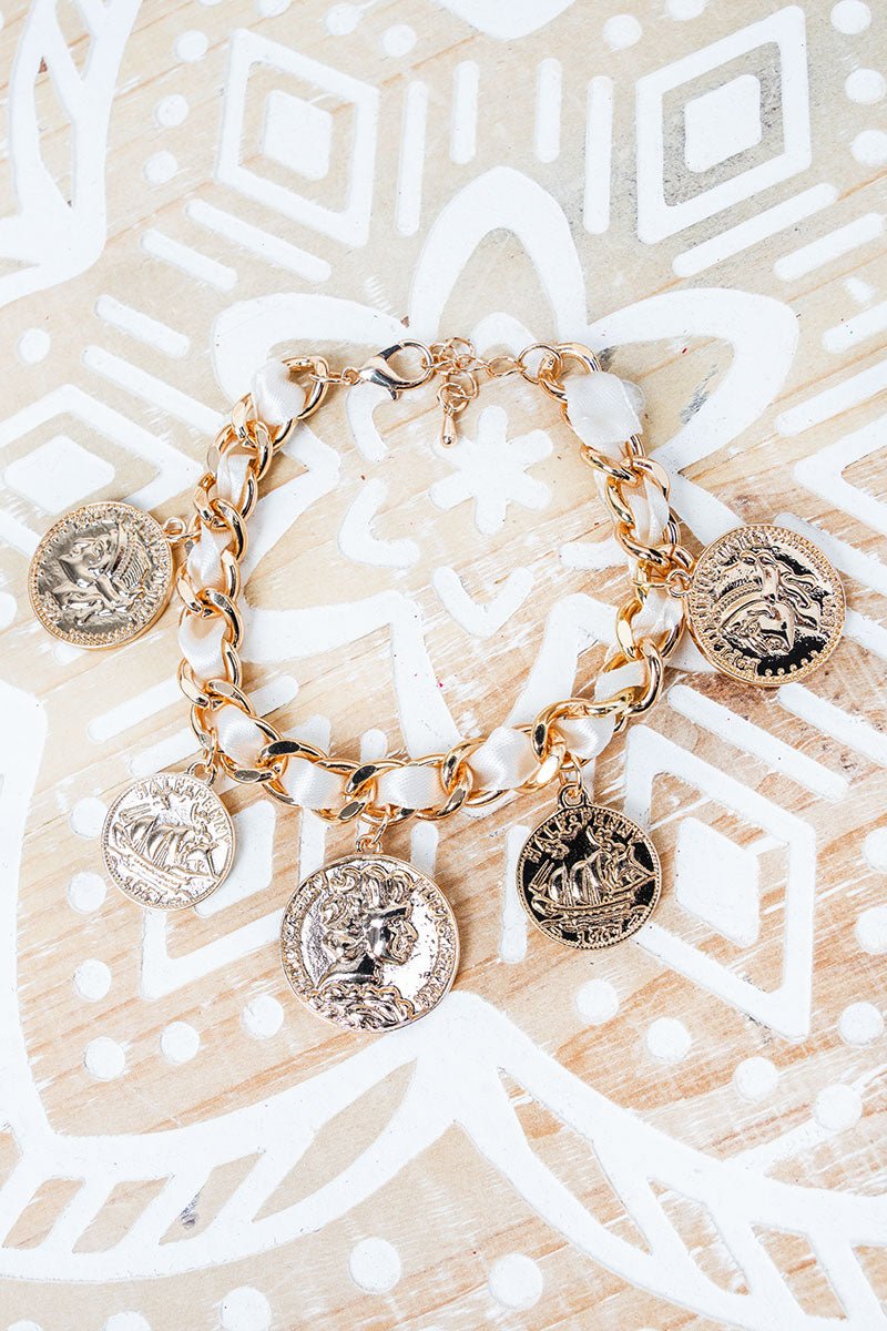 Status Symbol White Ribboned Chain Charm Bracelet | Wholesale Accessory ...