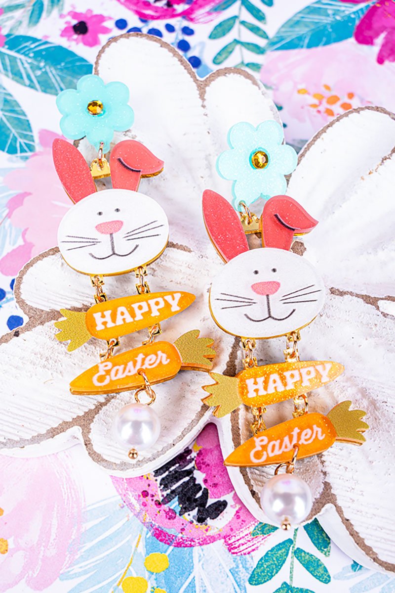 Happy Easter Glitter Dangle Acrylic Earrings | Wholesale Accessory Market