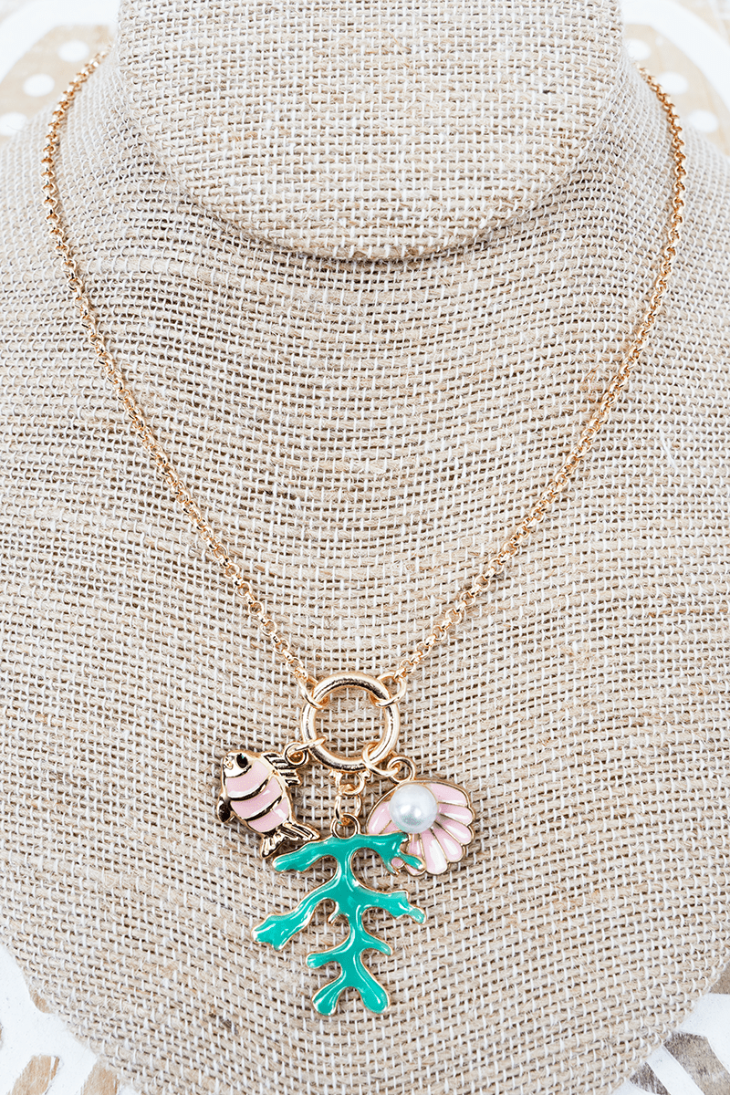 Lustrous Lagoon Charm Goldtone Necklace | Wholesale Accessory Market