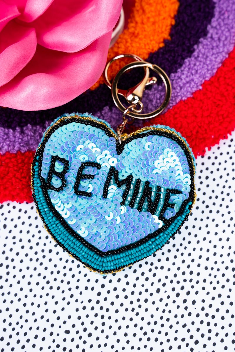 BE MINE Blue Sequin Keychain | Wholesale Accessory Market