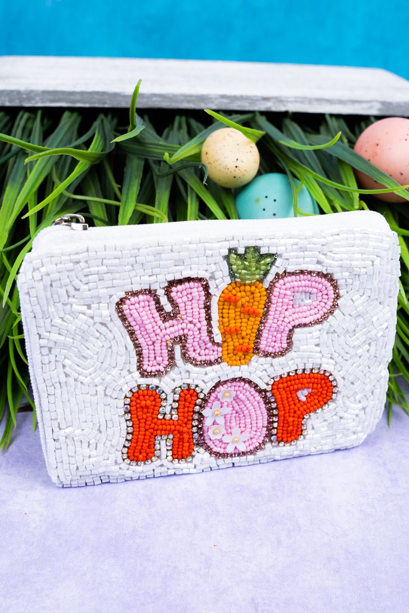 Hop Hop White Seed Bead Coin Purse | Wholesale Accessory Market