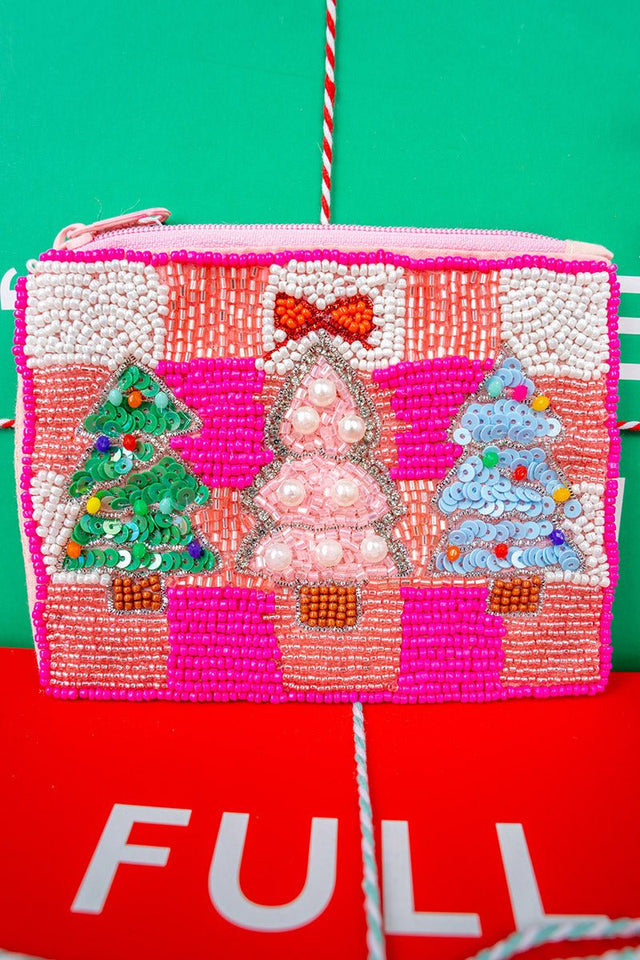 Checkered & Chic Tree Trio Pink Seed Bead Coin Purse | Wholesale ...