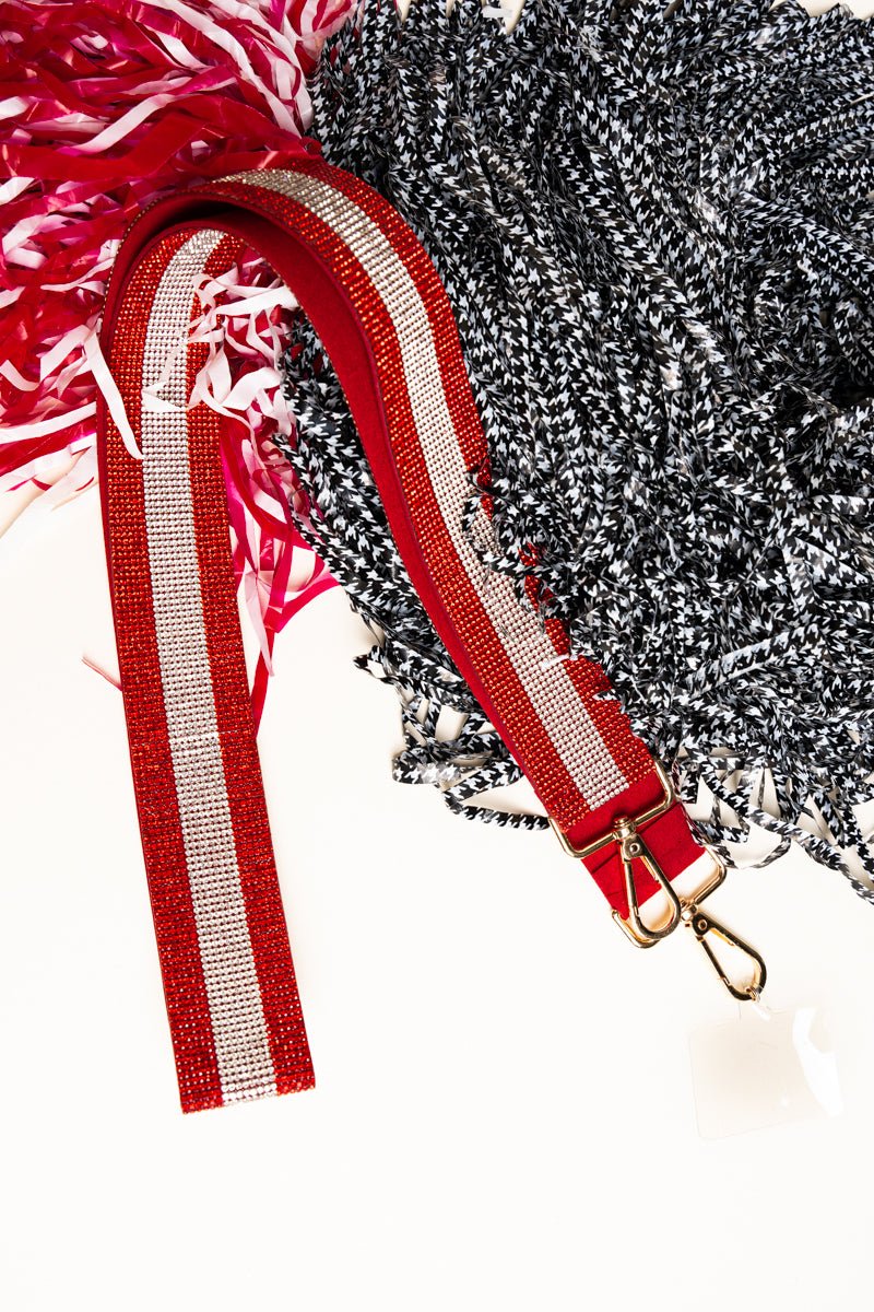 Spirit Stripes Red & Clear Crystal Bag Strap | Wholesale Accessory Market