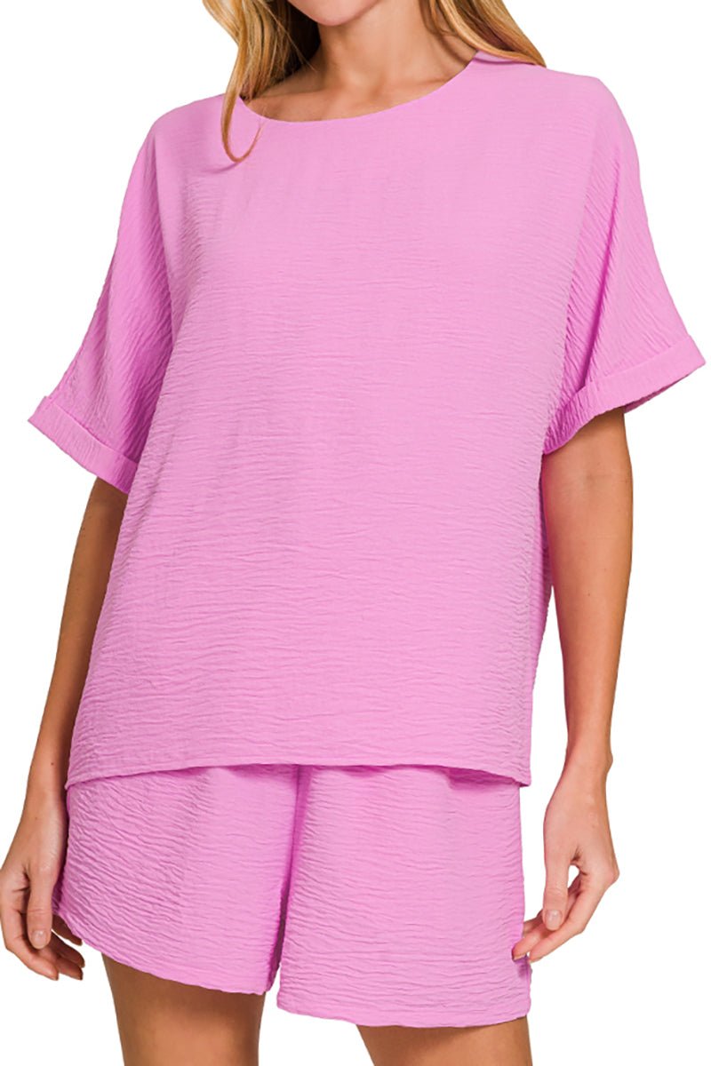 Just Breezing Through Mauve Woven Top & Shorts Set | Wholesale ...