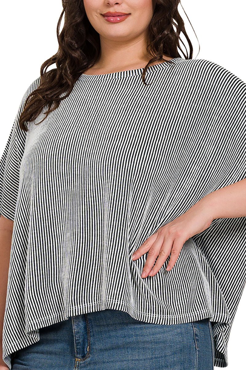 Plus Size Full Of Fun Black Oversized Striped Top | Wholesale Accessory ...
