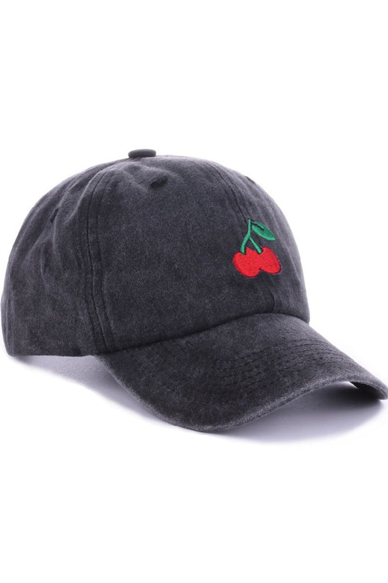 Embroidered Cherry Black Baseball Cap | Wholesale Accessory Market