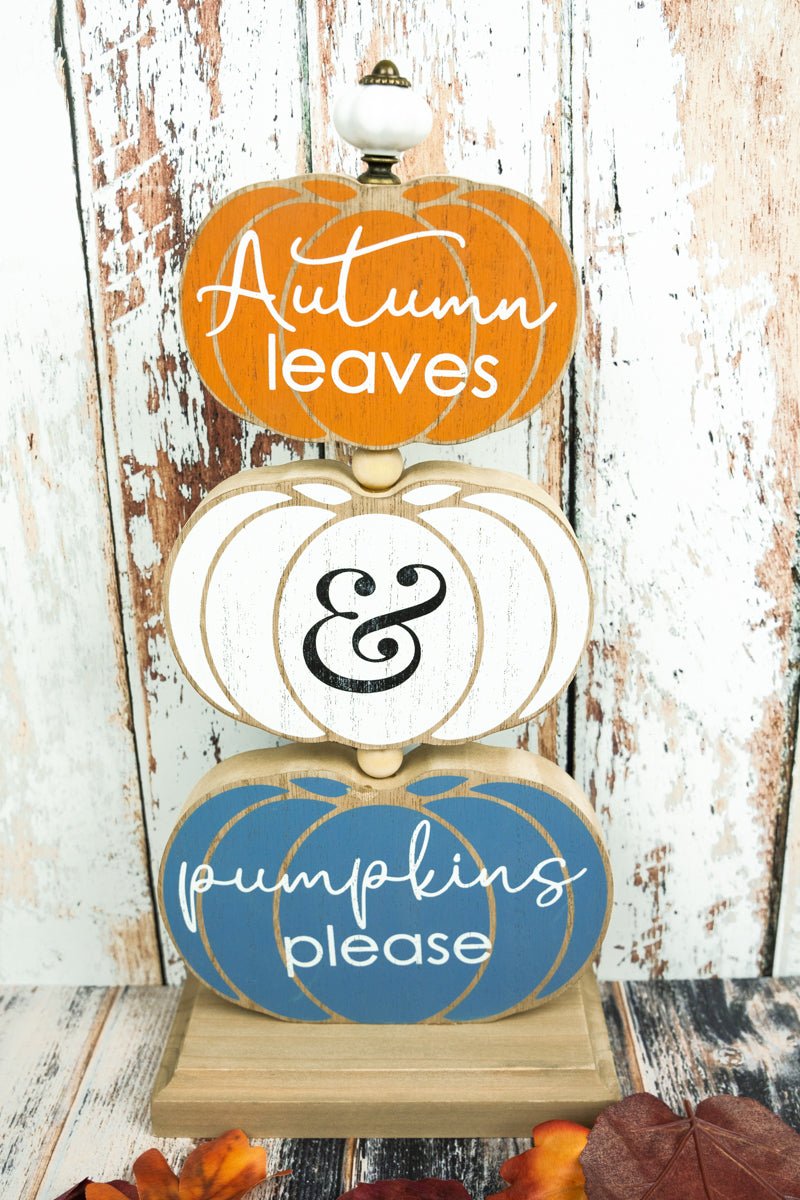15 x 7 'Autumn Leaves' Reversible Stacked Pumpkin Sign | Wholesale ...