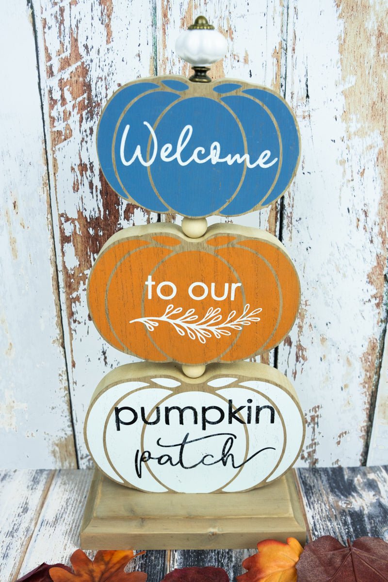 15 x 7 'Welcome' Reversible Stacked Pumpkin Sign | Wholesale Accessory ...